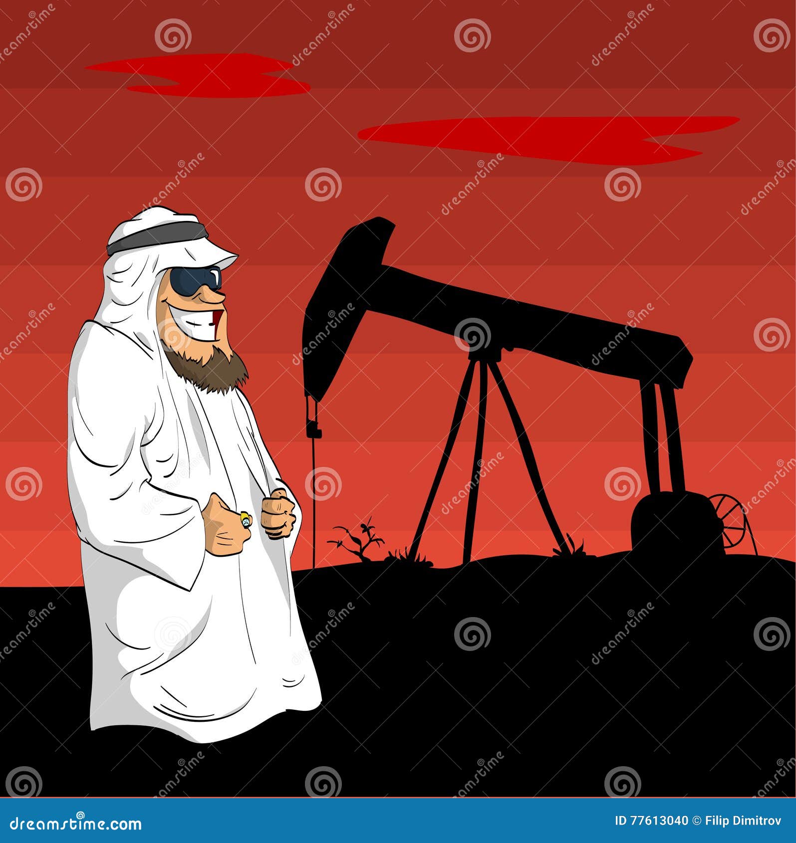 Arabisk Shejk Med En Olje- Pump Bak Honom Vektor Illustrationer ...