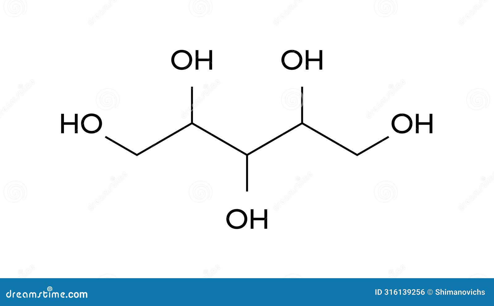 Arabitol Molecule, Structural Chemical Formula, Ball-and-stick Model ...