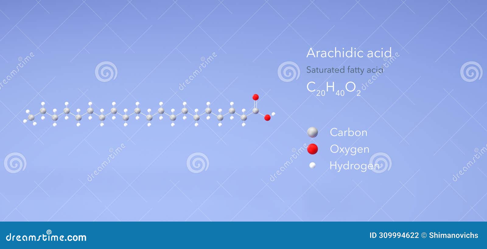Arachidic Acid Molecule, Molecular Structures, Saturated Fatty Acid, 3d ...