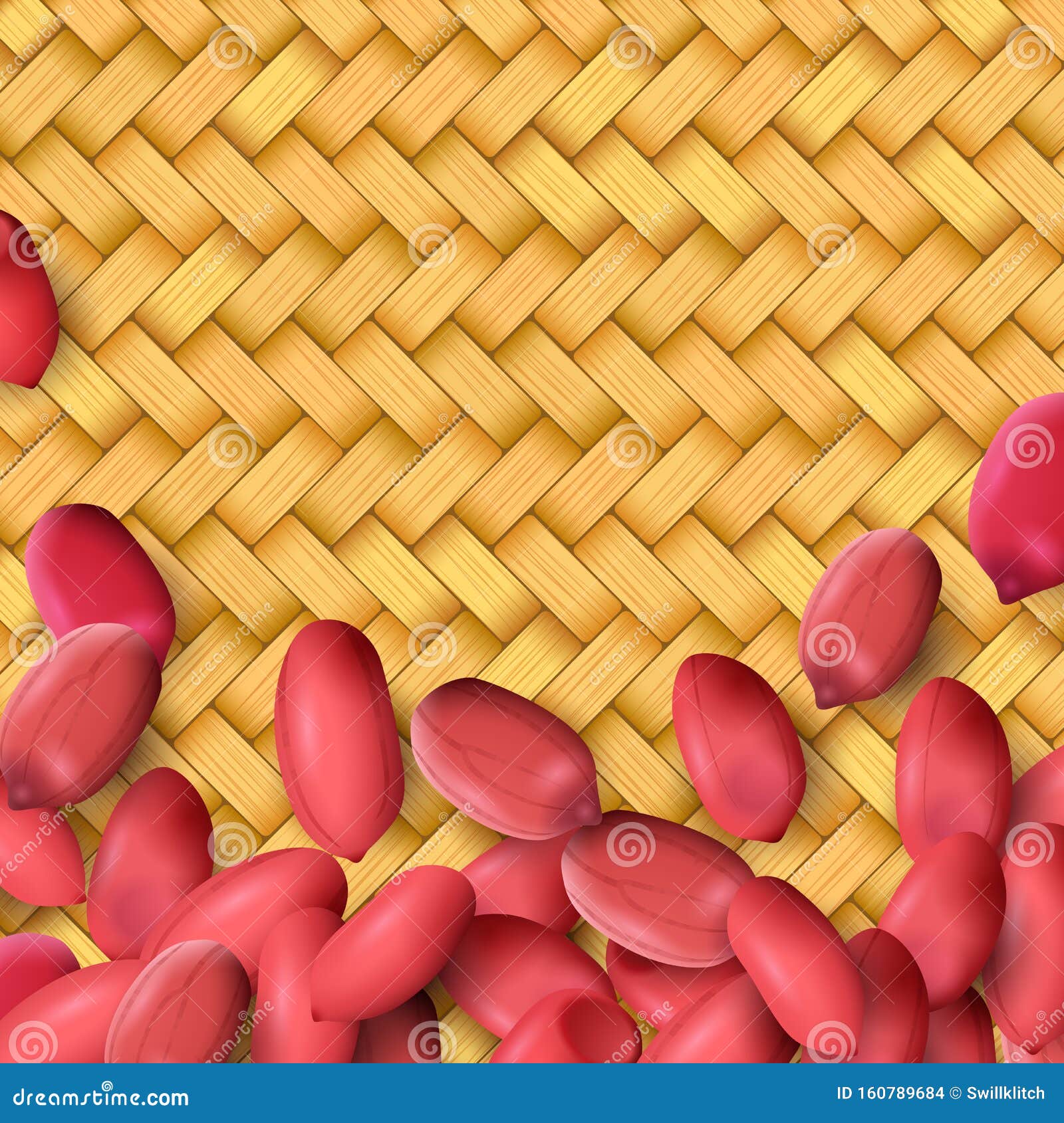 Arachis Or Peanuts Background With Red Scattered Nuts And Beans Vector ...