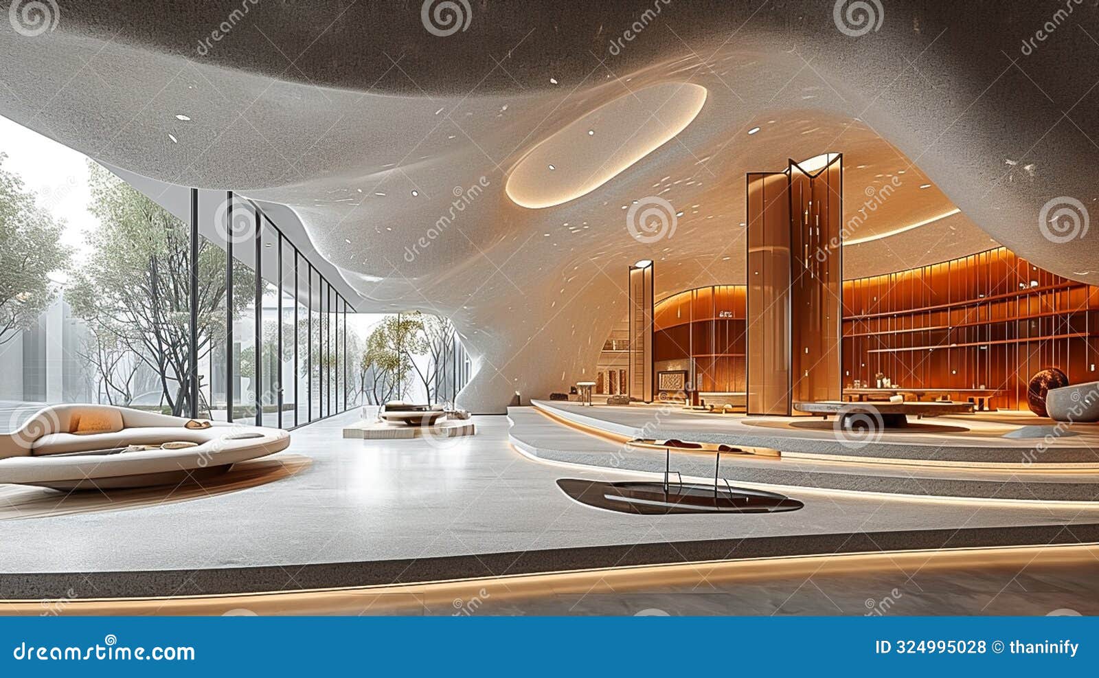 Arafed Lobby with a Curved Ceiling and a Circular Seating Area Stock ...