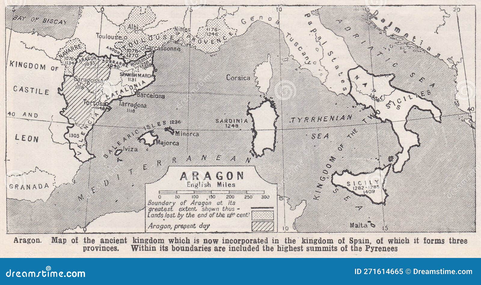 Vintage Map of the Ancient Kingdom Aragon Editorial Image - Image of ...