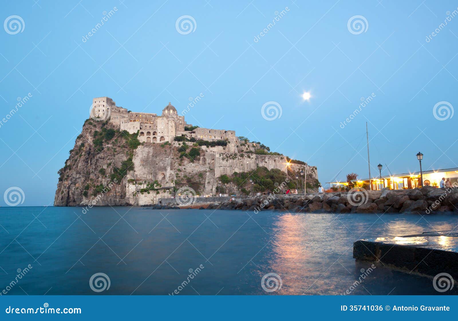 Aragonese Castle in Ischia Island by Night Stock Photo - Image of magic ...
