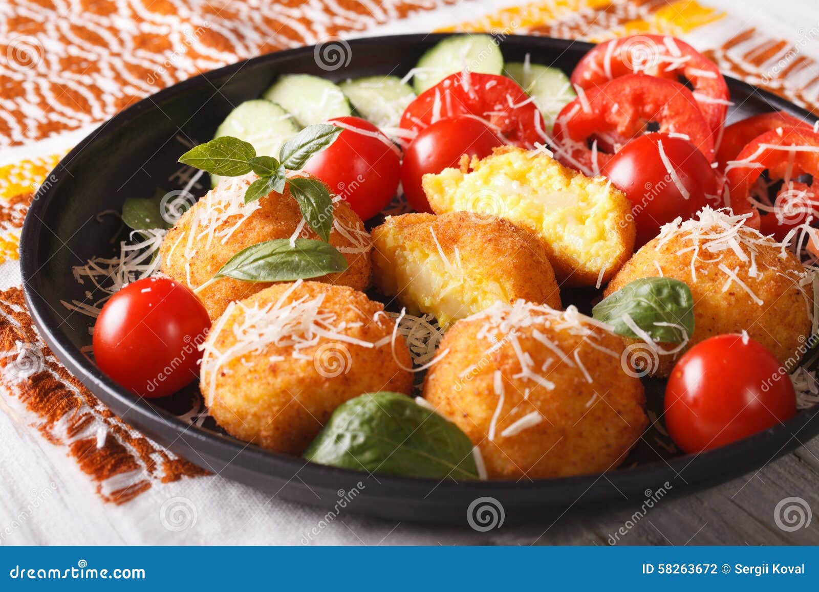 Arancini Rice Balls with Vegetables Close-up on a Plate. Horizon Stock ...