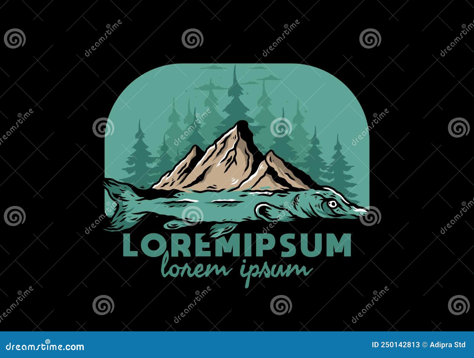 Arapaima Fish and Mountain Illustration Stock Vector - Illustration of ...