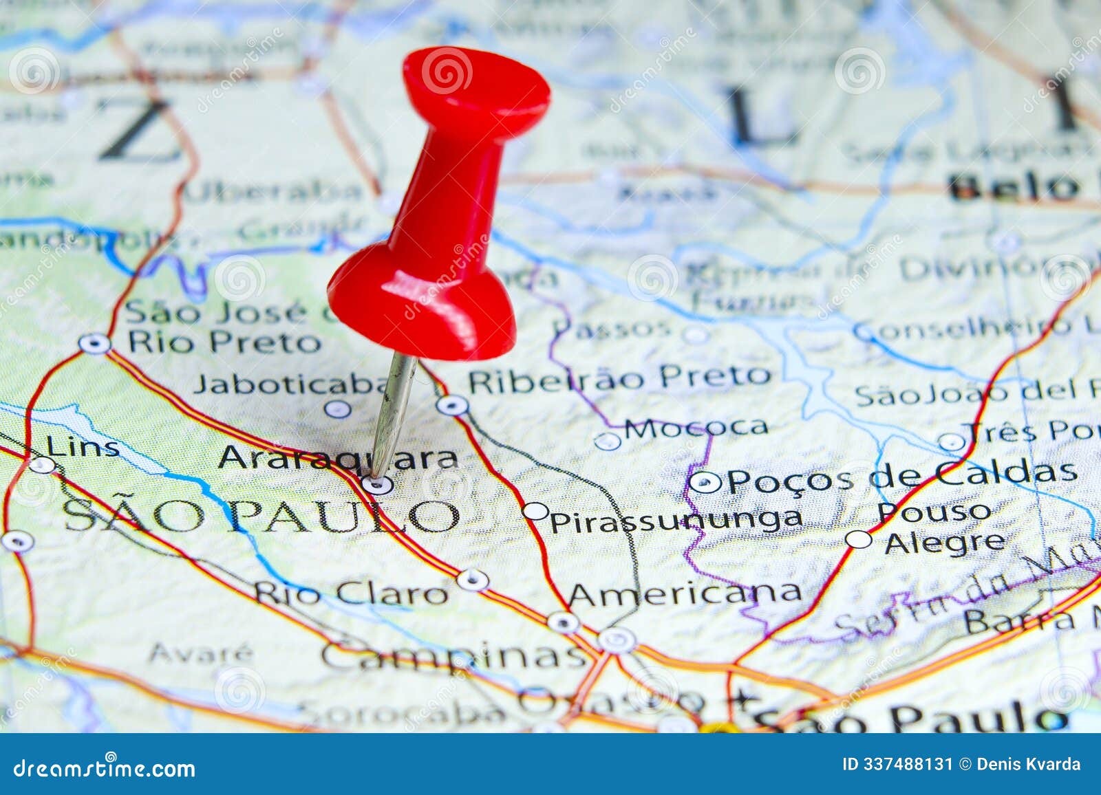 Araraquara, Sao Paulo, Brazil Pin on Map Stock Image - Image of globe ...