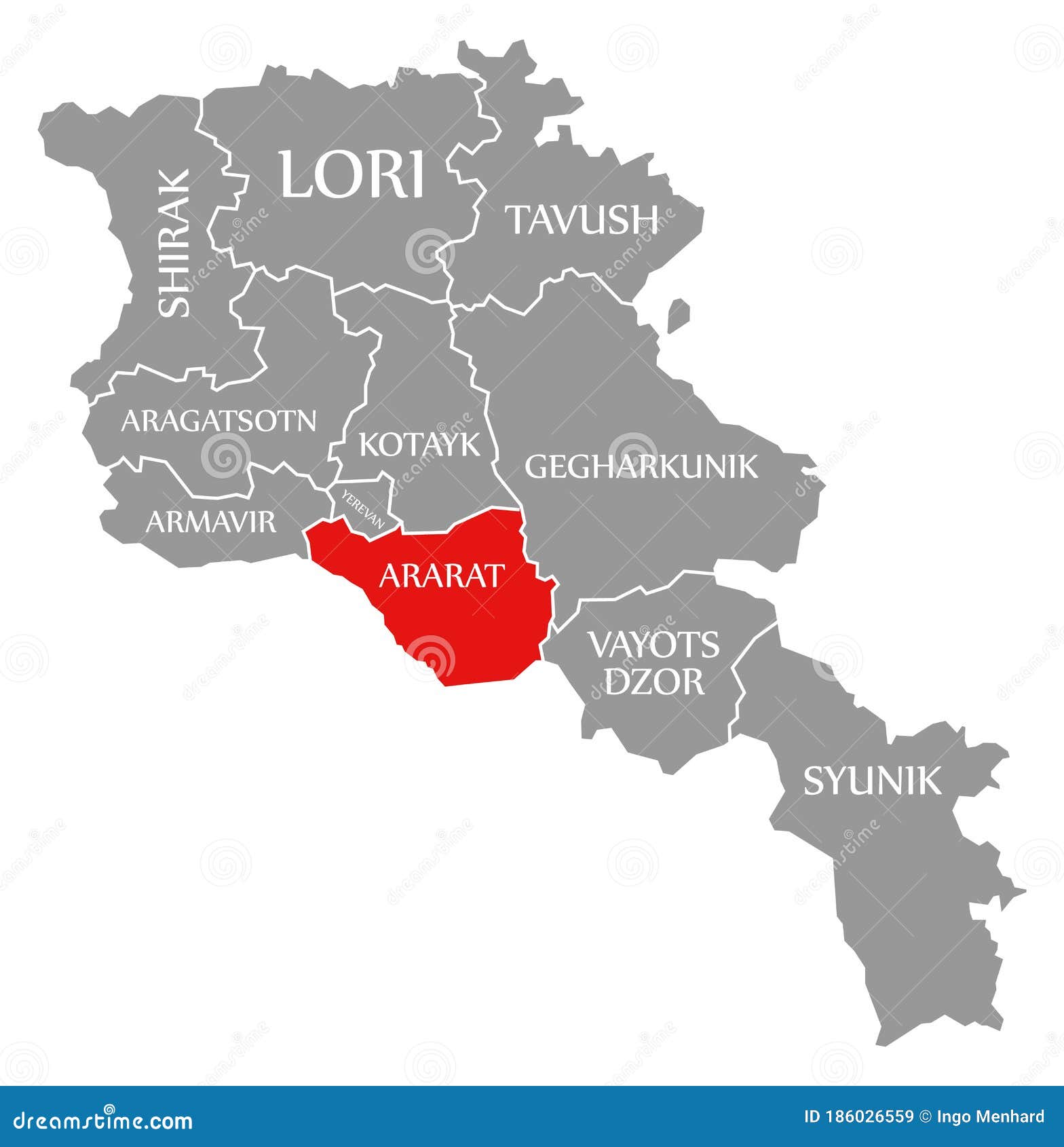 Ararat Red Highlighted in Map of Armenia Stock Illustration ...