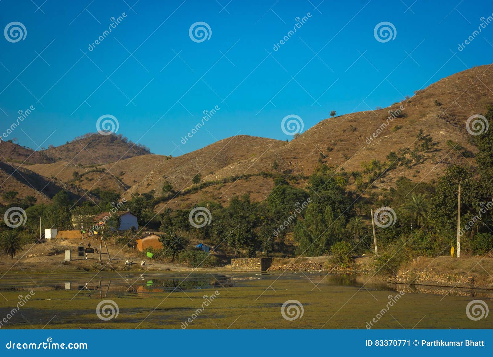 Aravali Hills stock image. Image of slope, house, india - 83370771