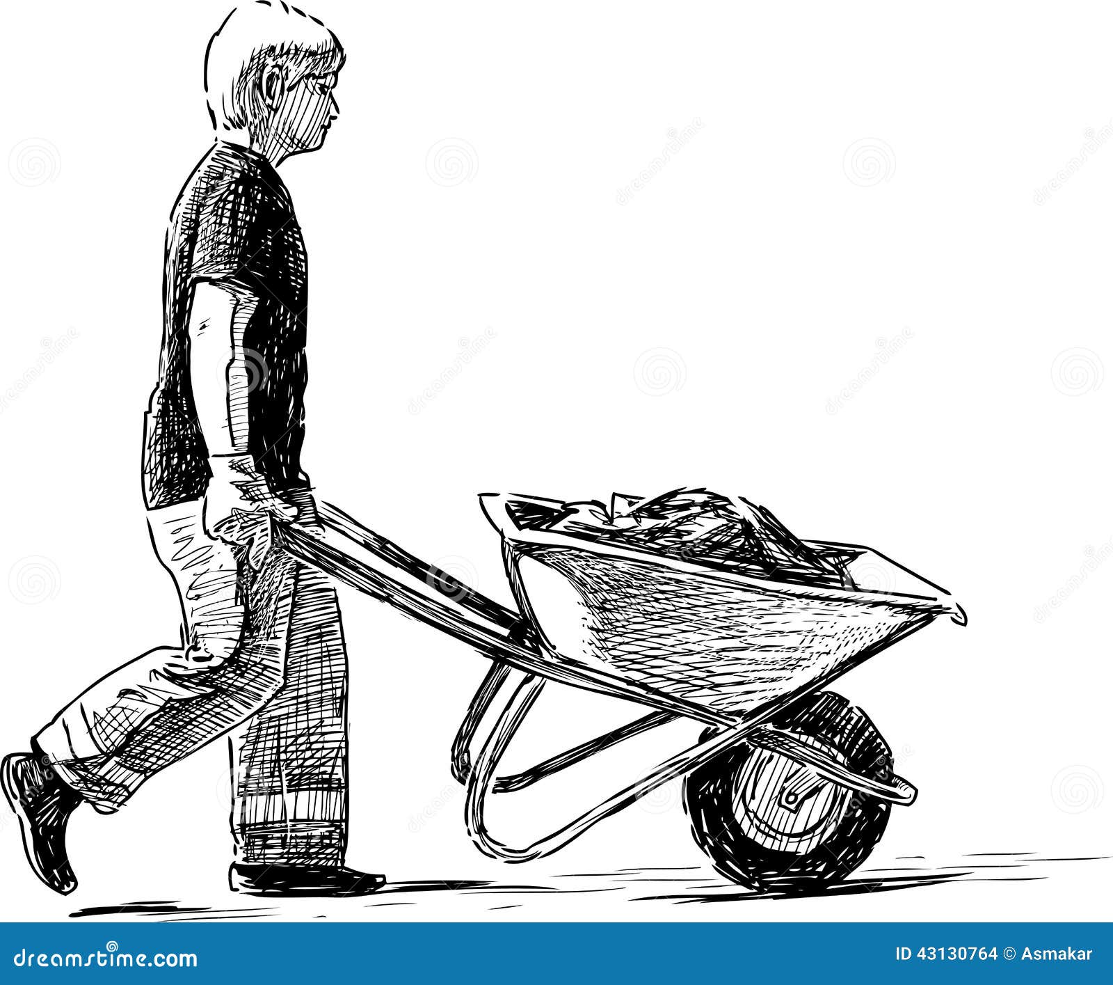 Arbeider met kruiwagen vector illustratie. Illustration of vector ...