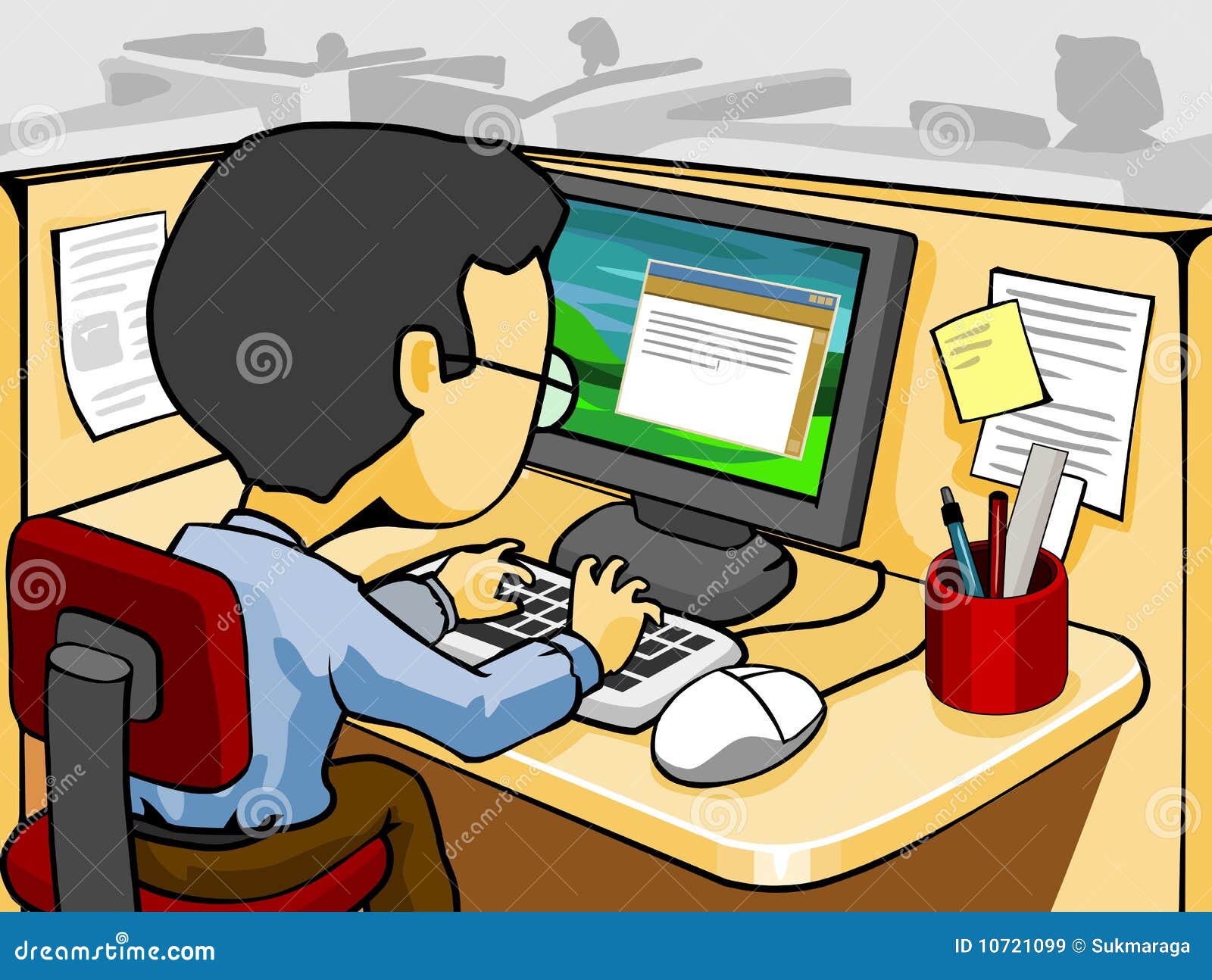 Arbeiten an dem Computer stock abbildung. Illustration von geschäft ...