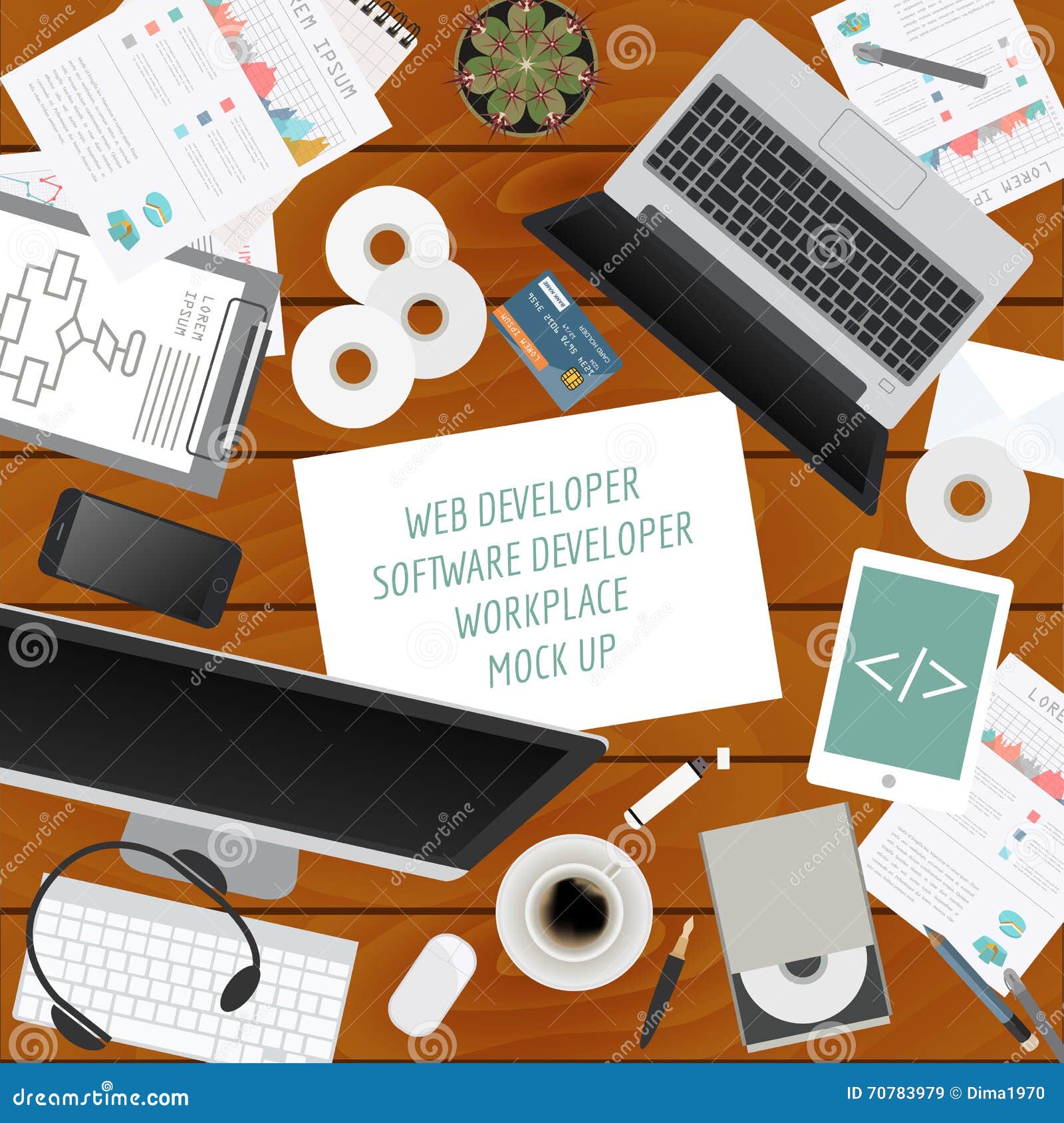 Arbeitsplatz Des Web-Entwicklers, Softwareentwickler Spott Oben Vektor ...