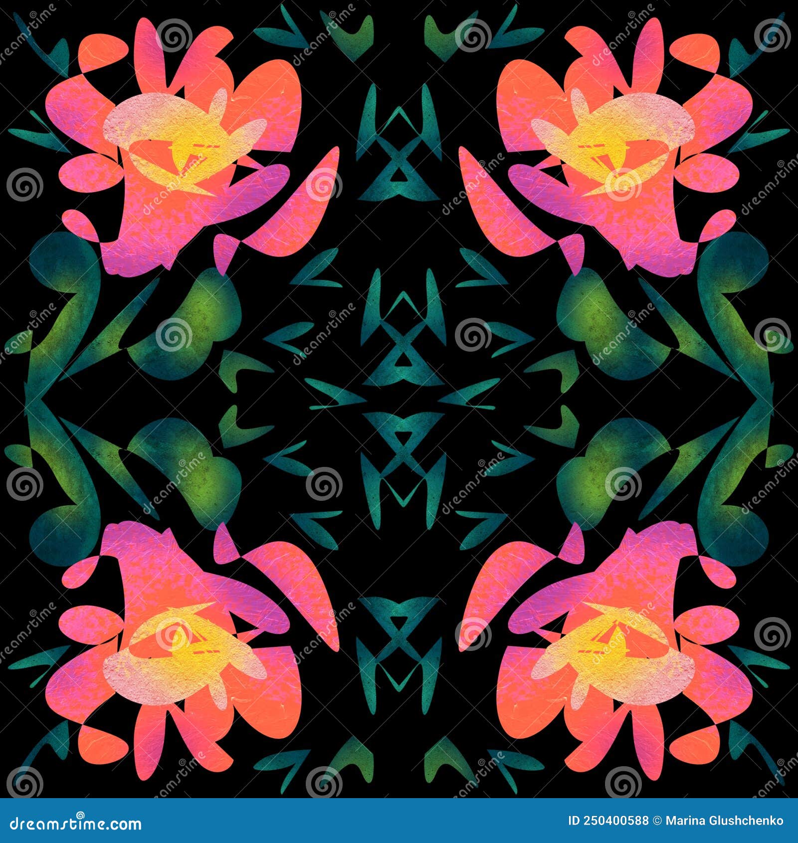 Arbitrary Lines and Abstract Spots Forming a Floral Symmetrical Pattern ...