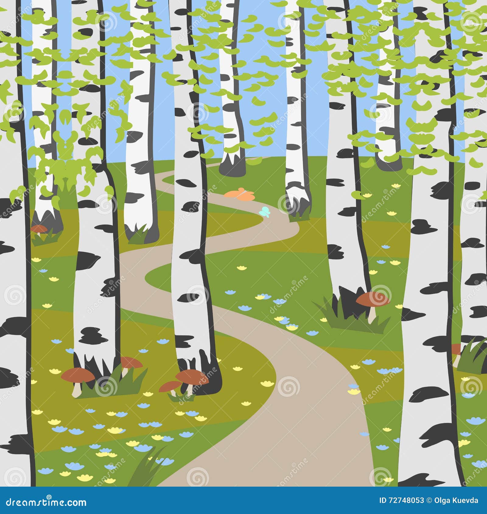 Arboleda Del Abedul Con Los Mashrooms Ilustración del Vector ...