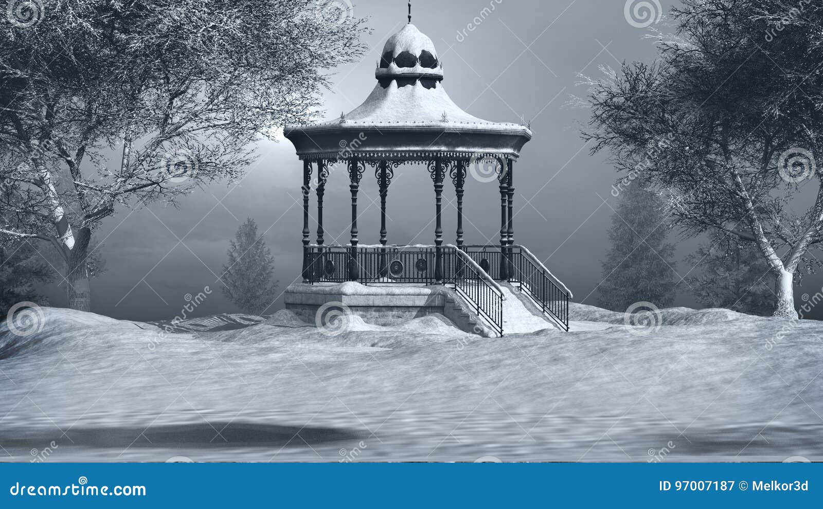 Arbor in the winter garden stock illustration. Illustration of snow ...