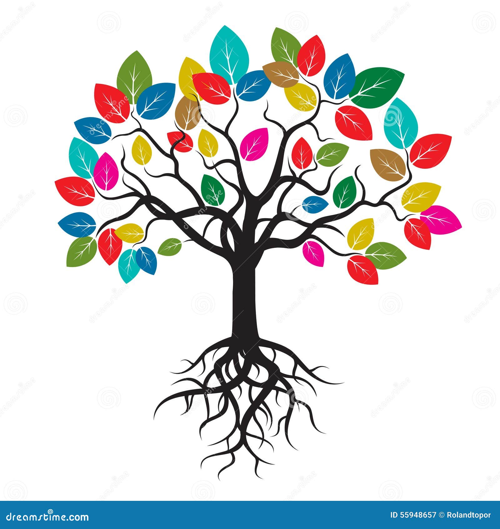 Arbre Avec Des Feuilles Et Des Racines De Couleur Illustration Stock ...