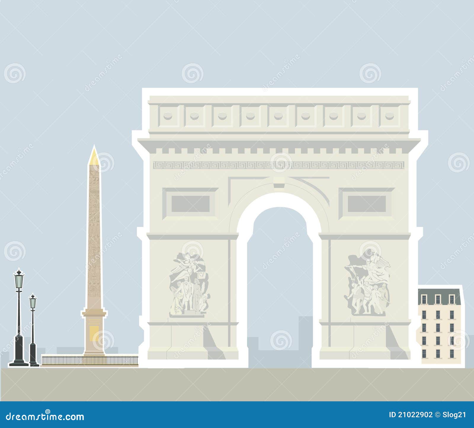 Arc De Triomphe And The Luxor Obelisk, Paris Vector Illustration ...