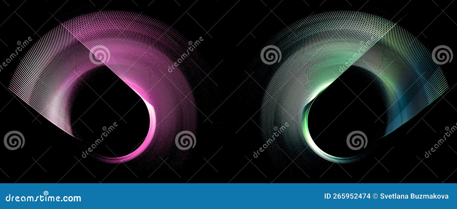 Arc-shaped Pink and Green Striped Elements Create Two Frames on a Black ...