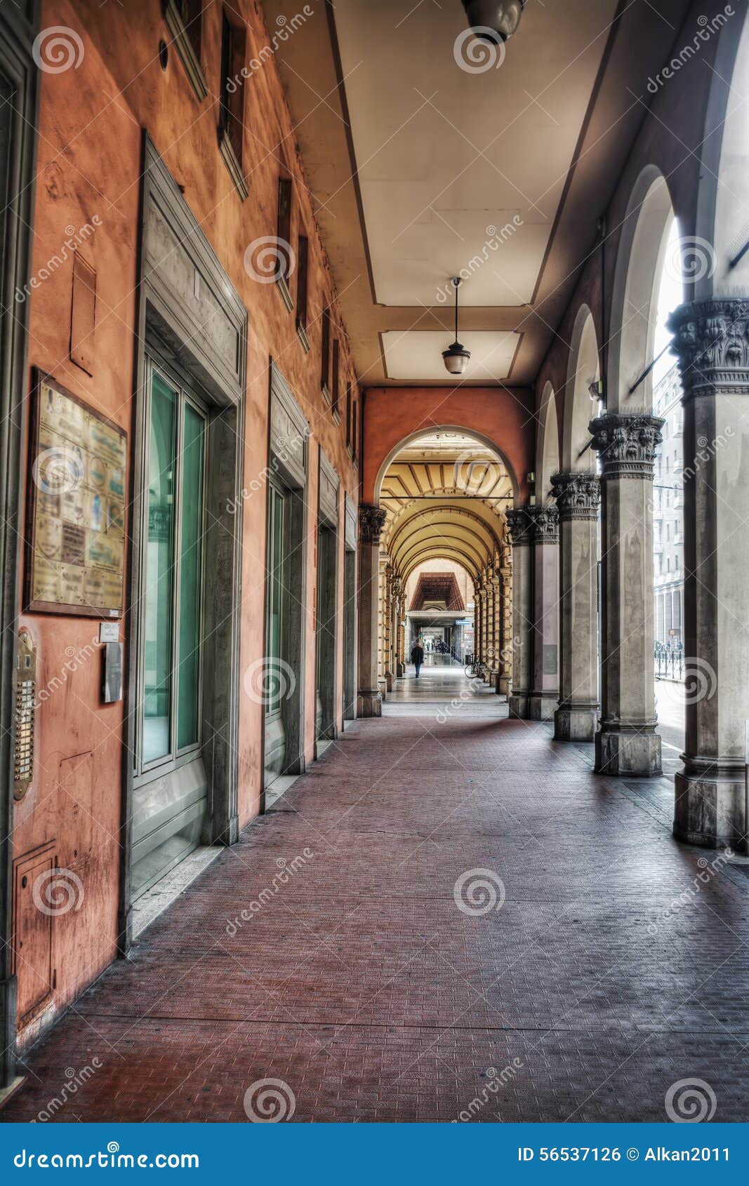 Arcade in Bologna, Italy stock photo. Image of pavement - 56537126