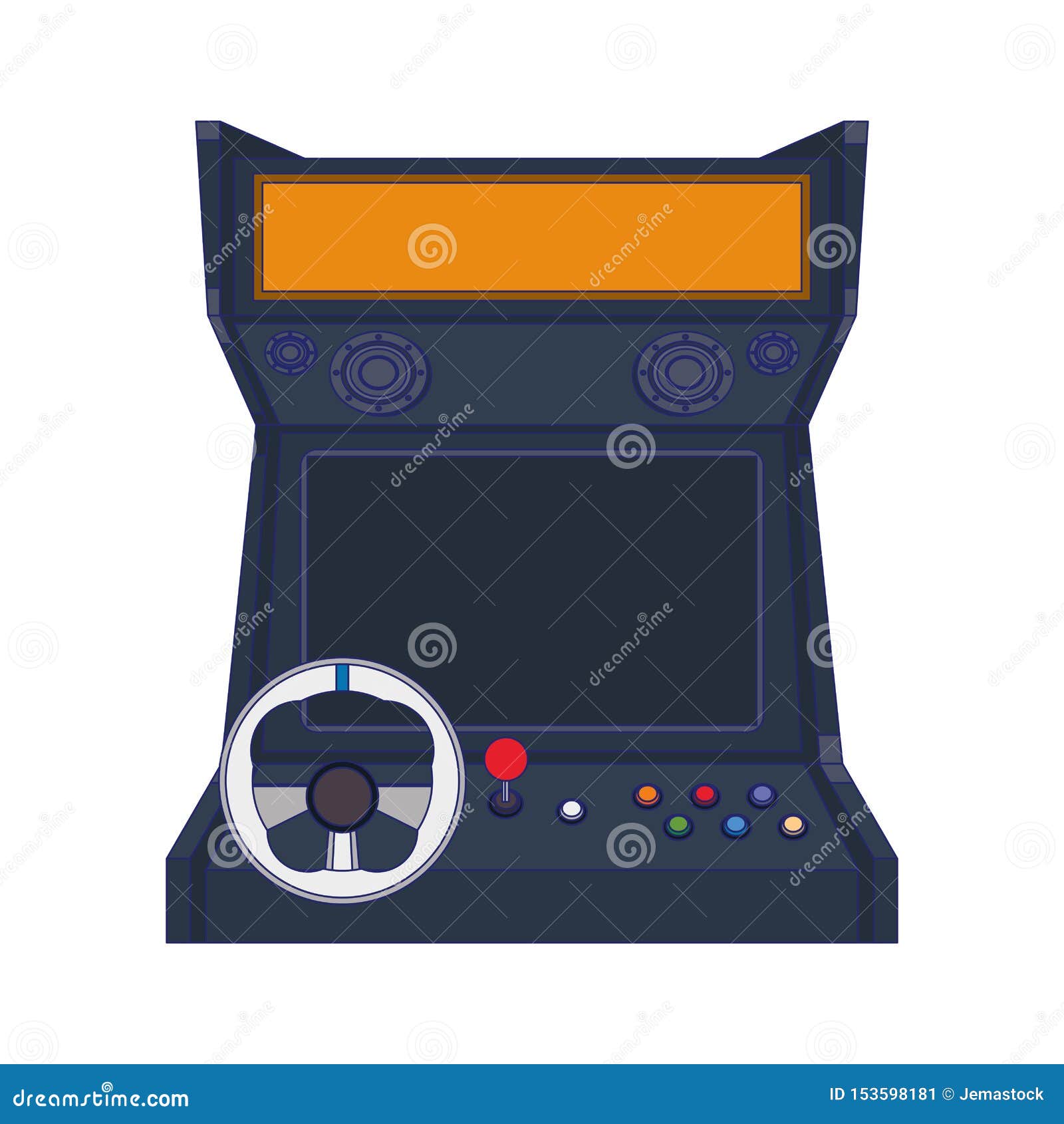 Arcade Driver Videogame with Buttons and Steering Wheel Blue Lines ...