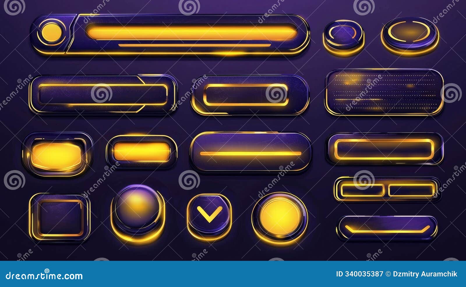 Arcade Game Interface Icons with Golden Buttons, Menu Controls, and ...