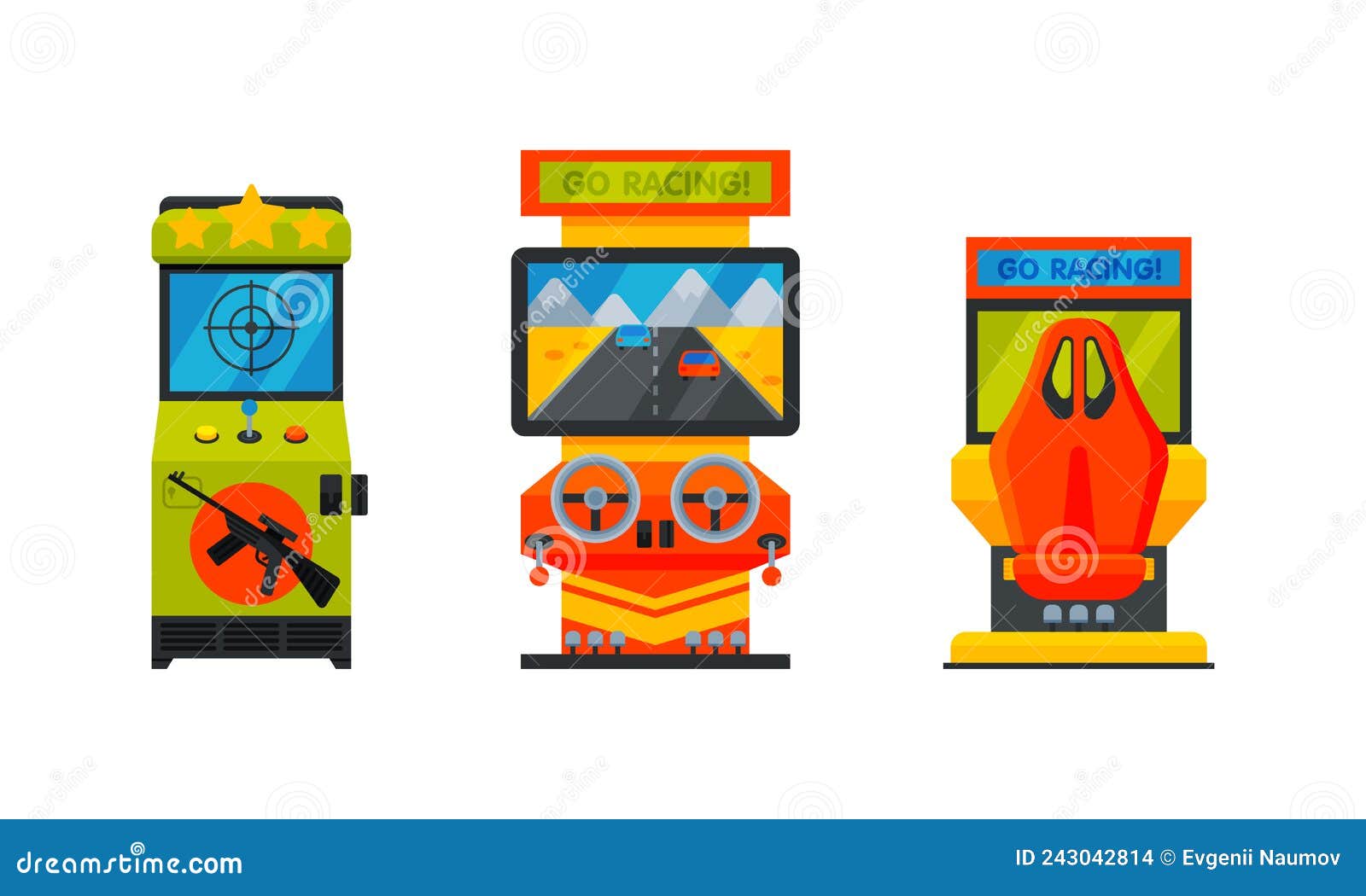 Arcade Game Machines Set Cartoon Vector Illustration on White ...