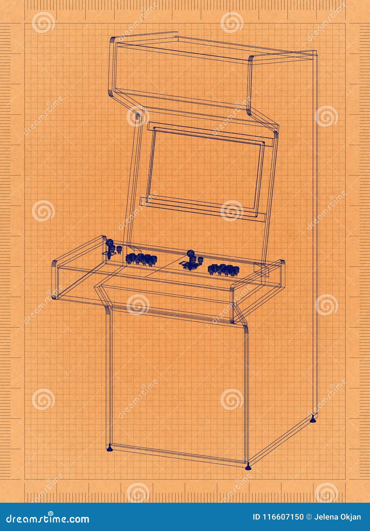 Arcade Game - Retro Blueprint Stock Illustration - Illustration of ...