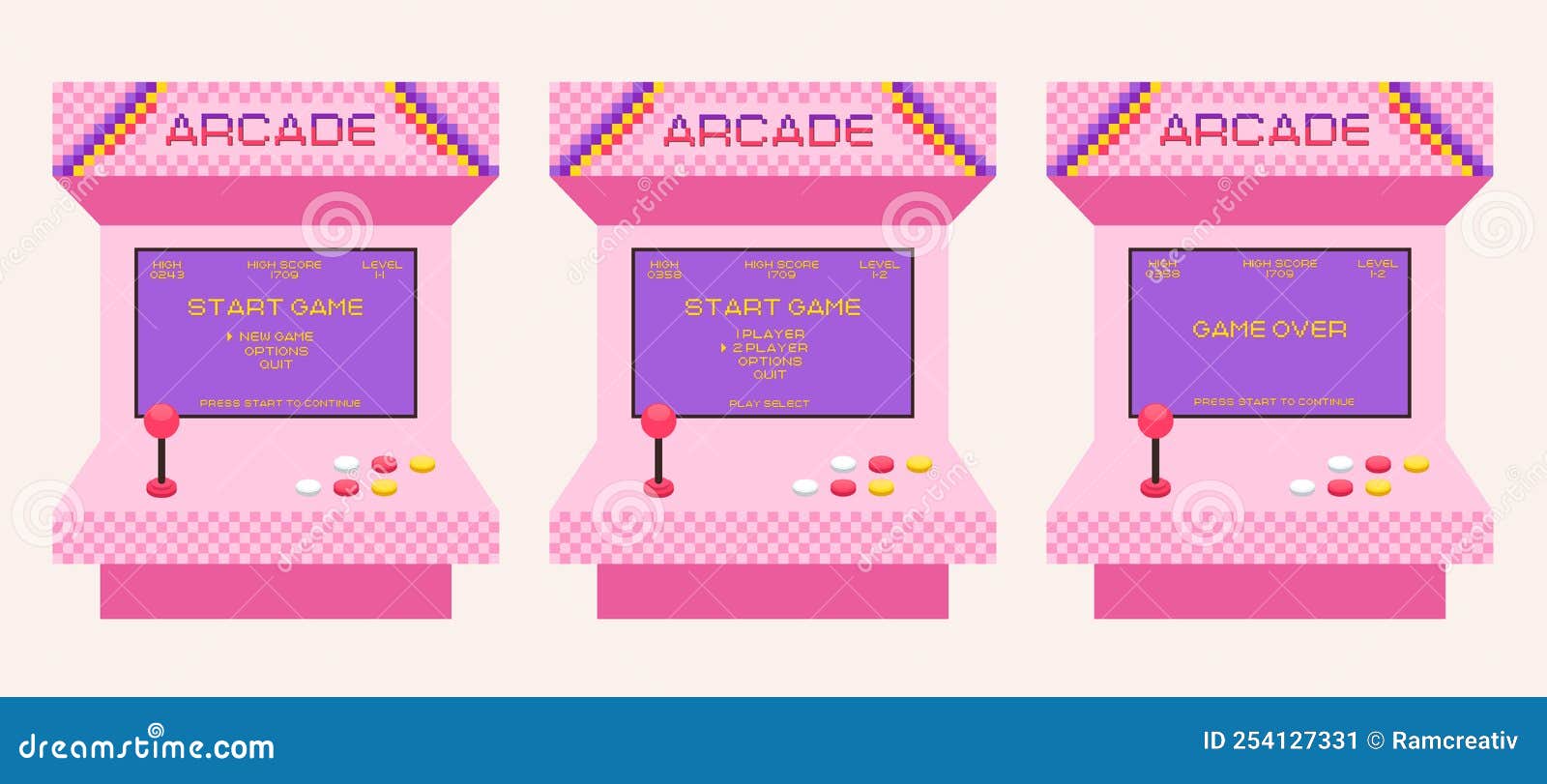Arcade Game Screen in Retro Pixel Style. Gaming Console Machine with ...