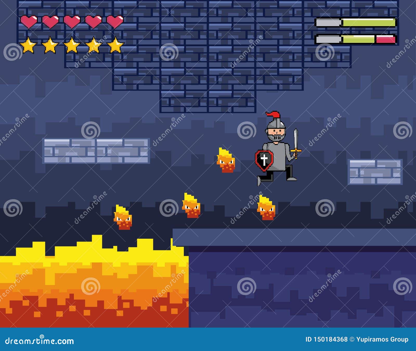 Arcade Game World and Pixel Scene Design Stock Vector - Illustration of ...