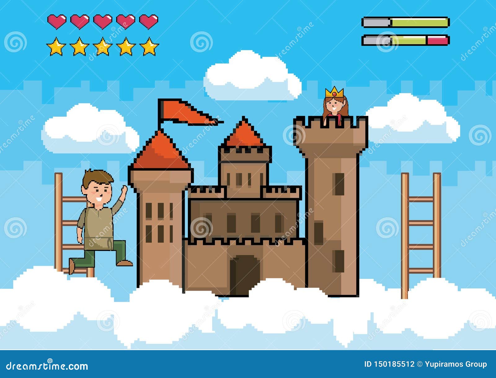 Arcade Game World and Pixel Scene Design Stock Vector - Illustration of ...