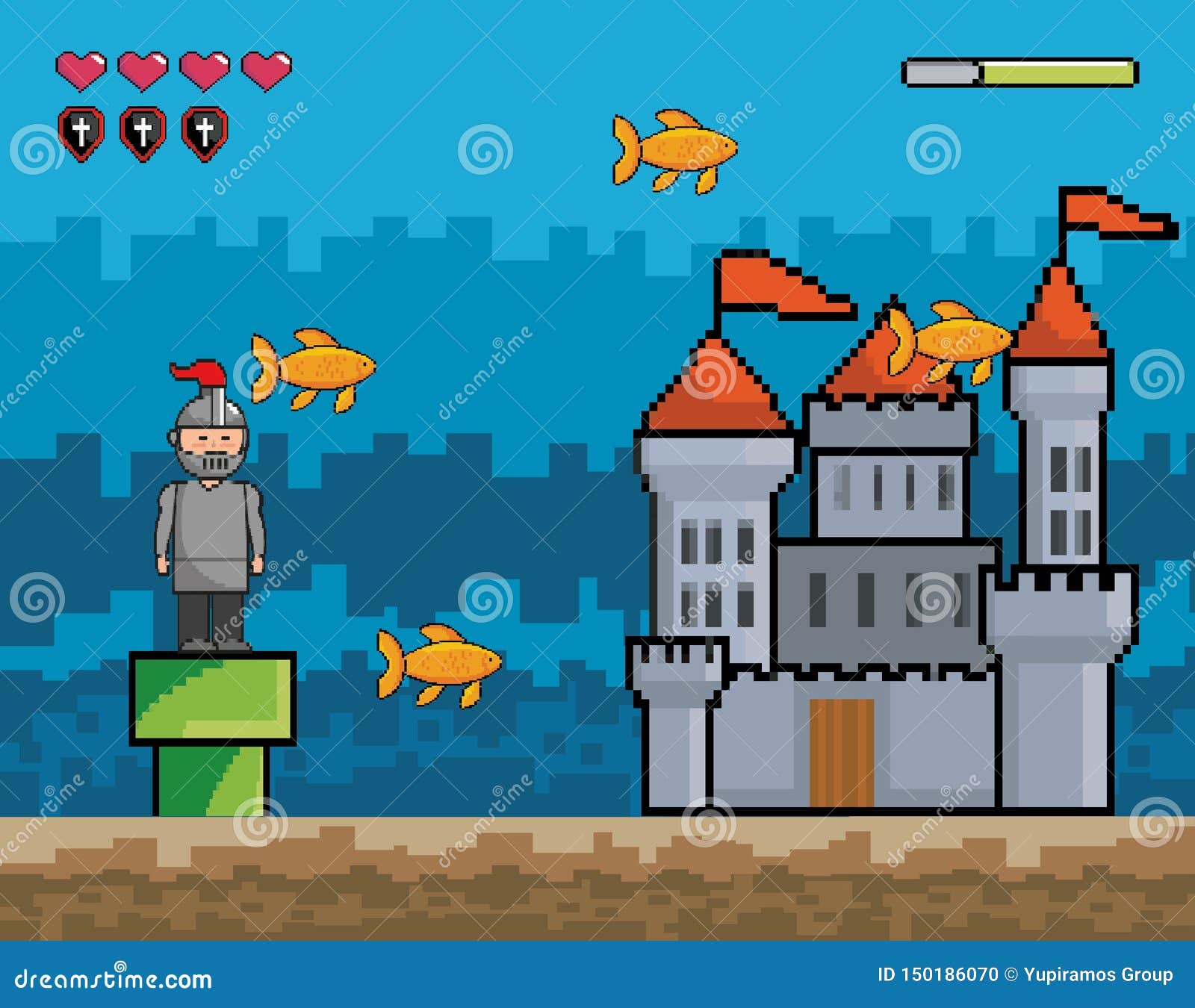 Arcade Game World and Pixel Scene Design Stock Vector - Illustration of ...