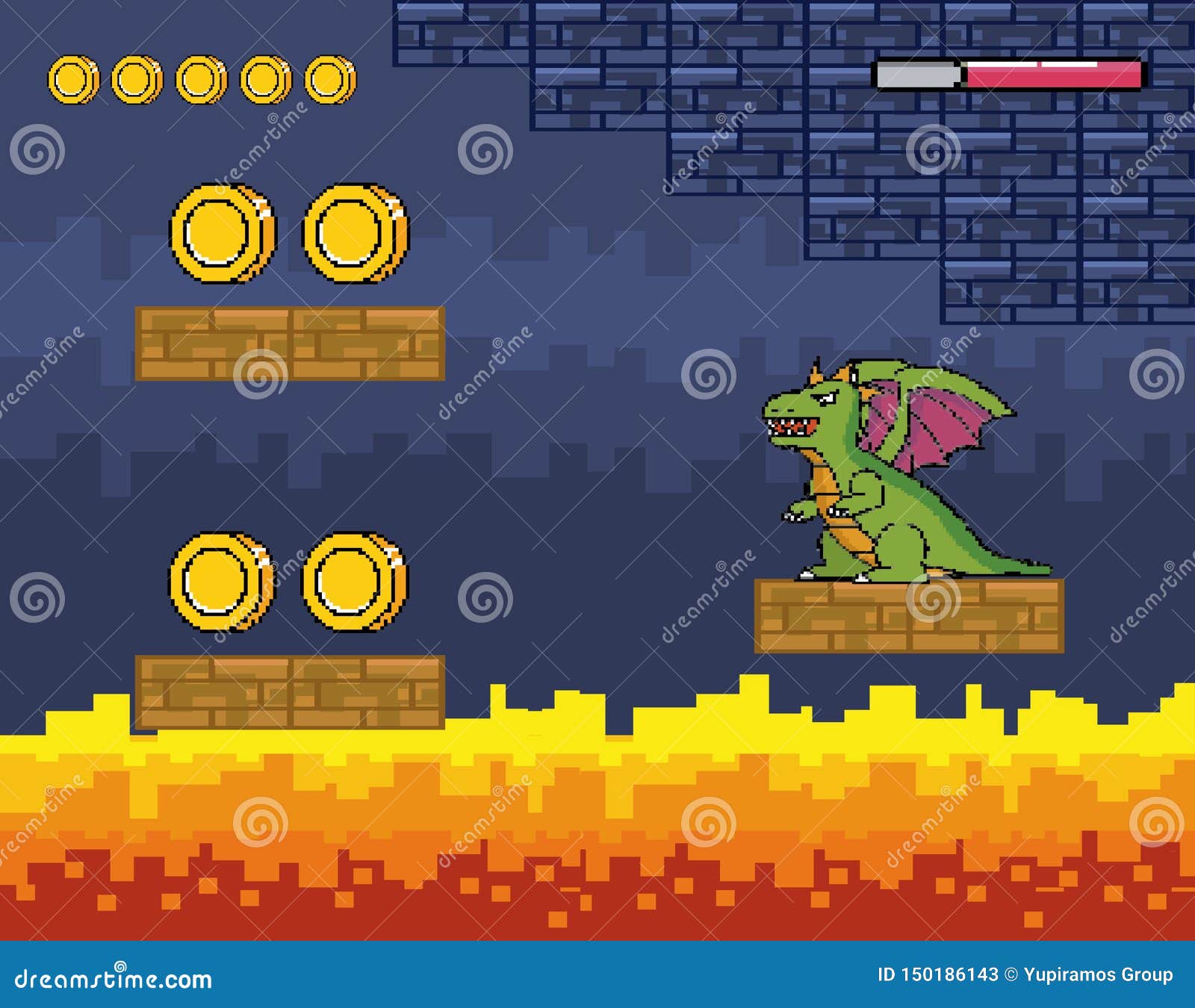 Arcade Game World and Pixel Scene Design Stock Vector - Illustration of ...