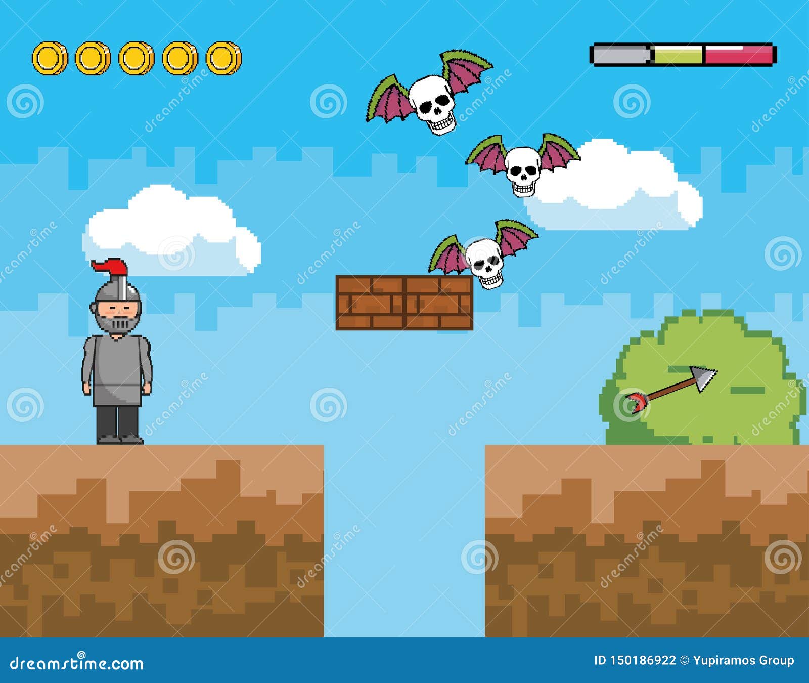 Arcade Game World and Pixel Scene Design Stock Vector - Illustration of ...