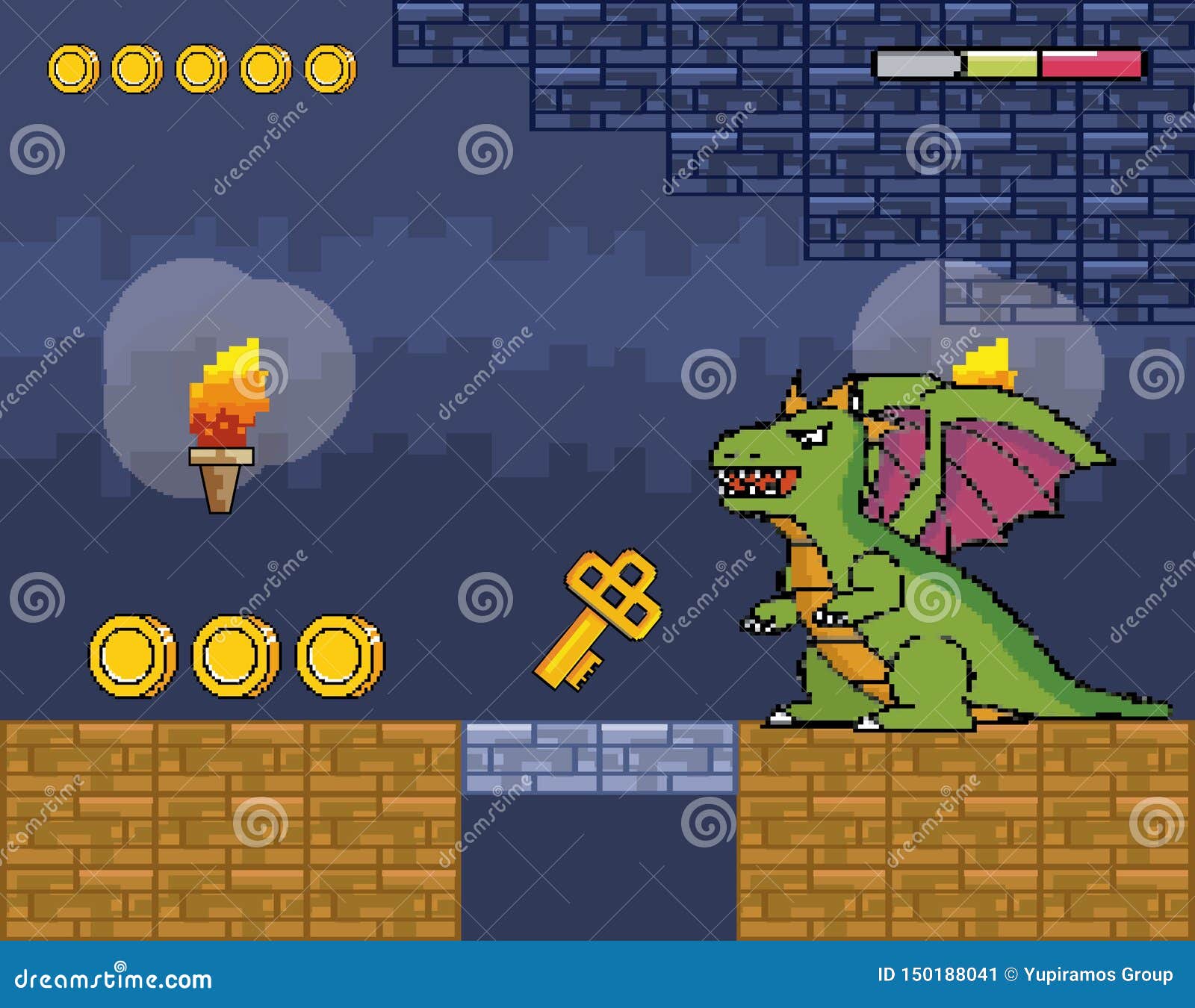 Arcade Game World and Pixel Scene Design Stock Vector - Illustration of ...