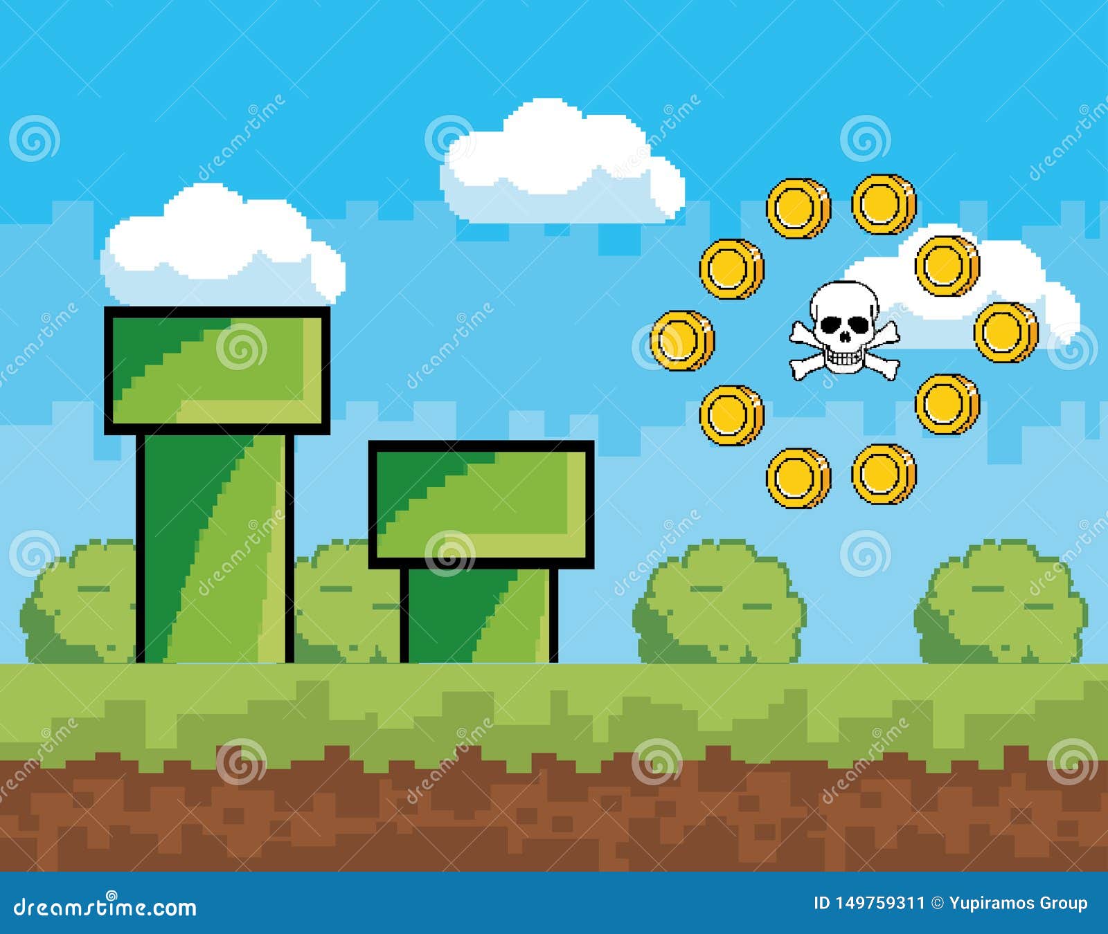 Arcade Game World and Pixel Scene Design Vector Illustration Stock ... Arcade Game World and Pixel Scene Design Vector Illustration Stock ...