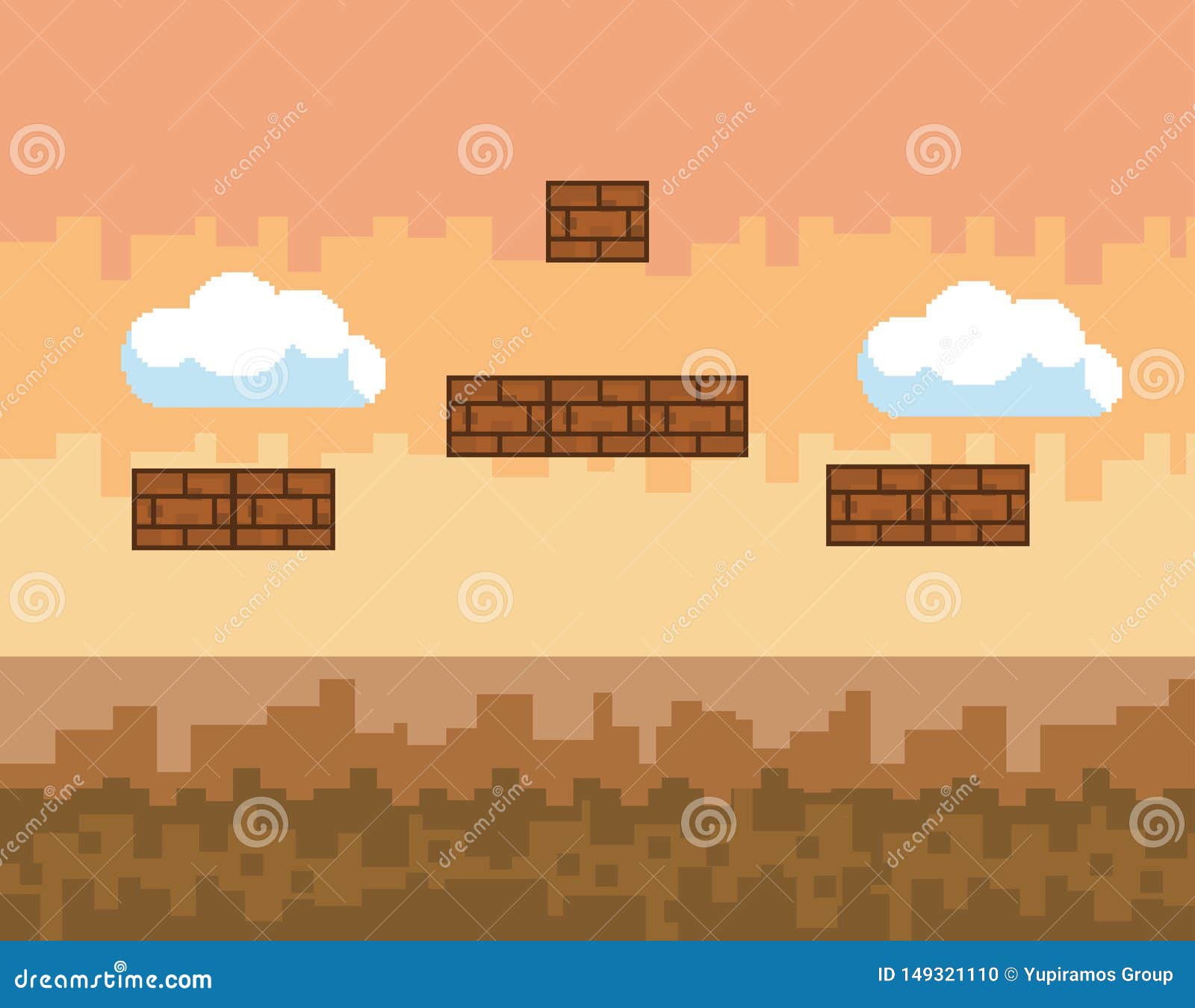 Arcade Game World and Pixel Scene Design Vector Illustration Stock ...