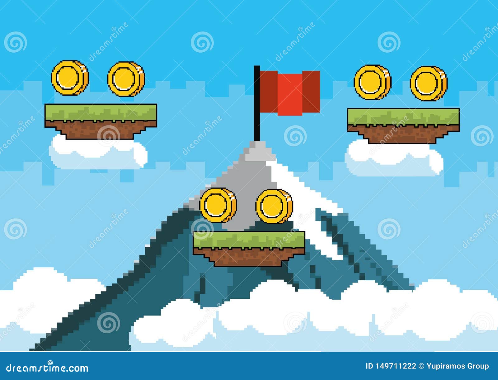 Arcade Game World and Pixel Scene Design Vector Illustration Stock ...