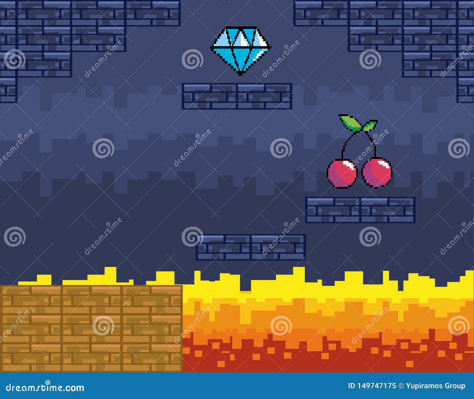 Arcade Game World and Pixel Scene Design Vector Illustration Stock ...