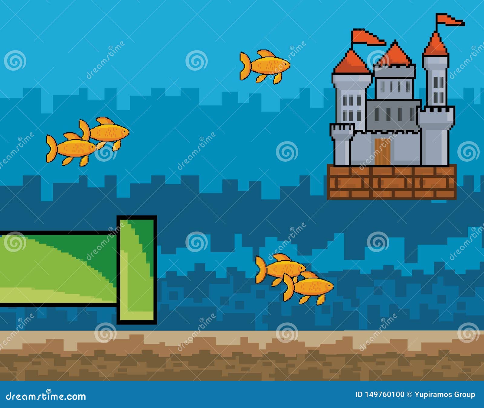 Arcade Game World and Pixel Scene Design Vector Illustration Stock ...