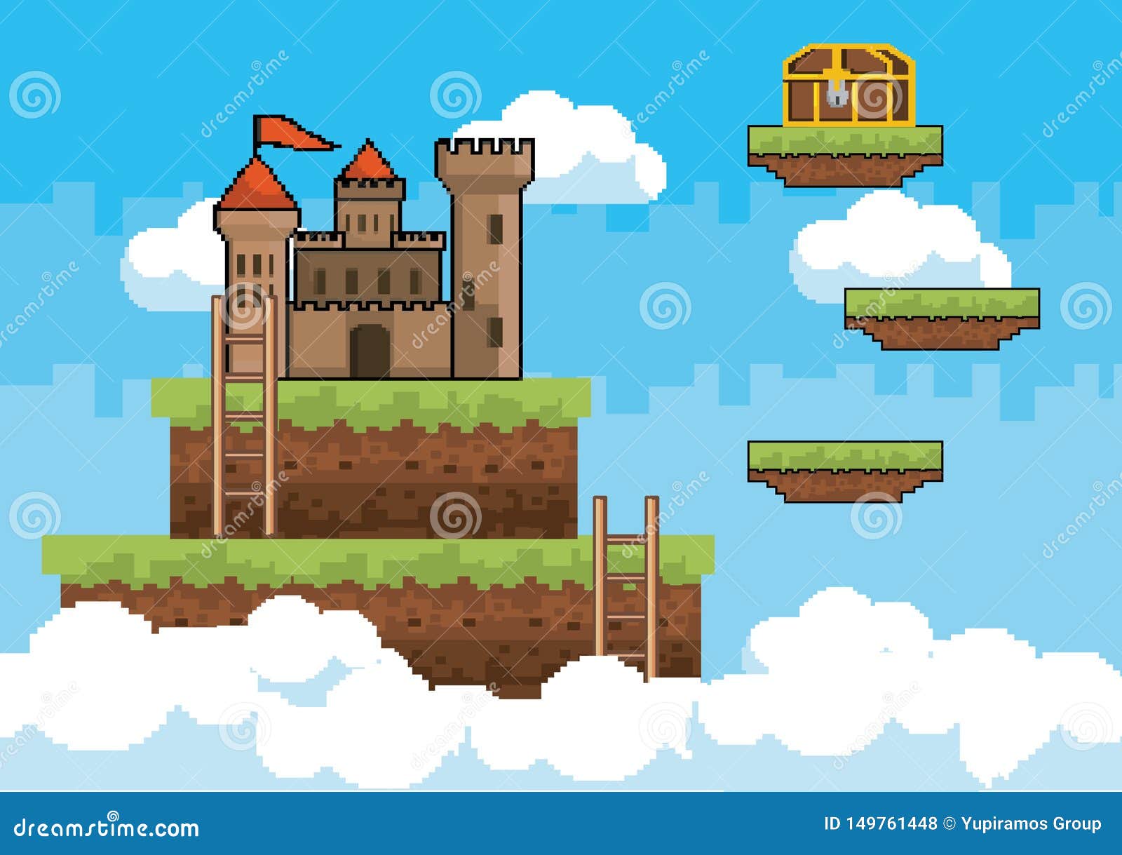 Arcade Game World and Pixel Scene Design Vector Illustration Stock ...
