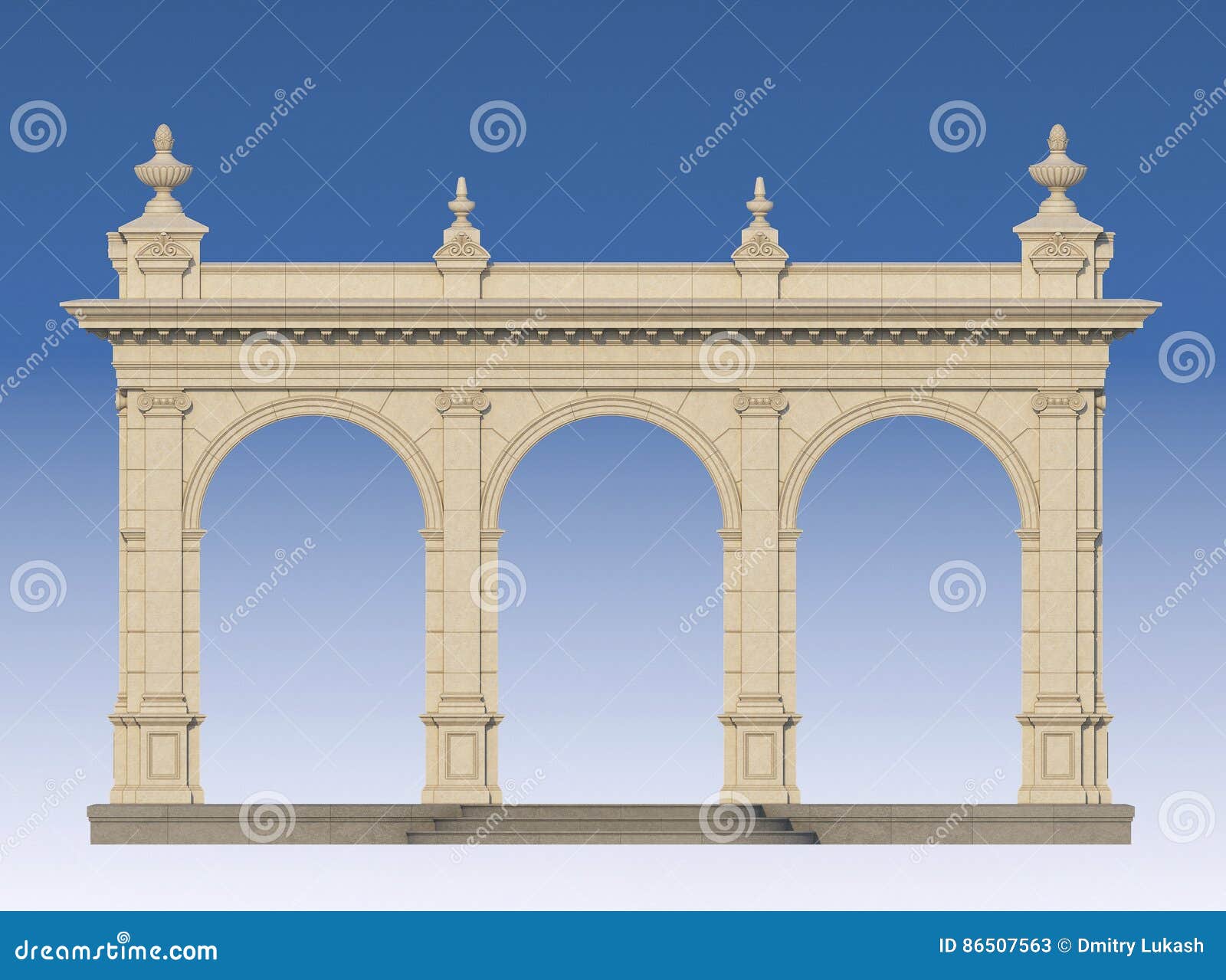 Arcade with Ionic Pilasters in Classic Style. 3d Render Stock ...