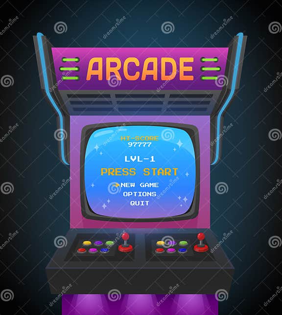 Arcade Machine Game Screen 80s 90s Gaming Start Menu Isometric Vector ...
