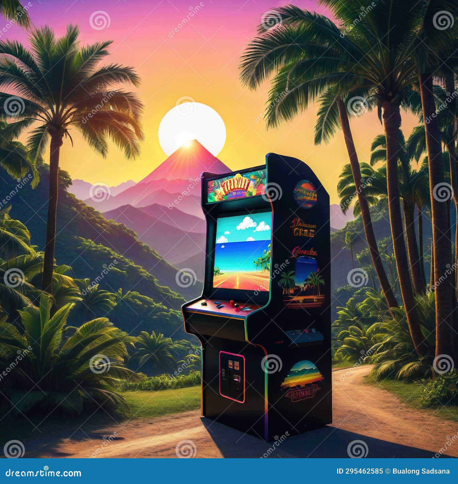 Arcade Machine with Screen and Landscape on Pixel Art Digital ...