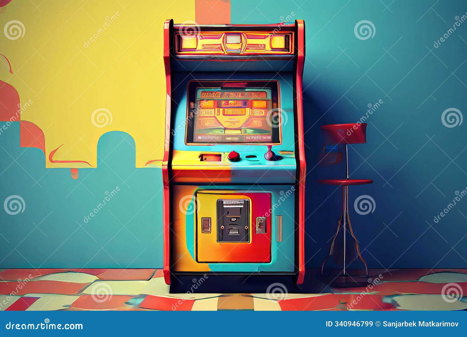 Arcade Machine a Stylized Image of an Arcade Machine with a Colo Stock ...