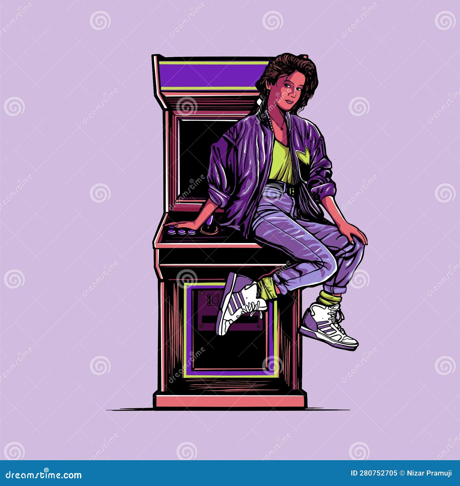 Arcade Machine. Woman Playing Arcade Machine. Retro Editorial Image ...