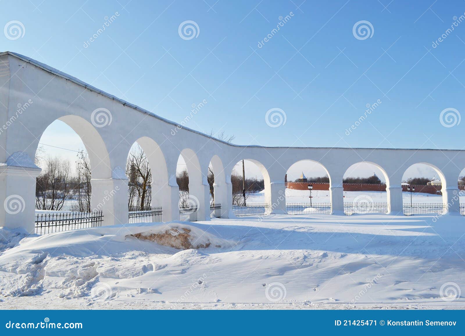 The Arcade in Novgorod the Great. Stock Image - Image of winter, snow ...