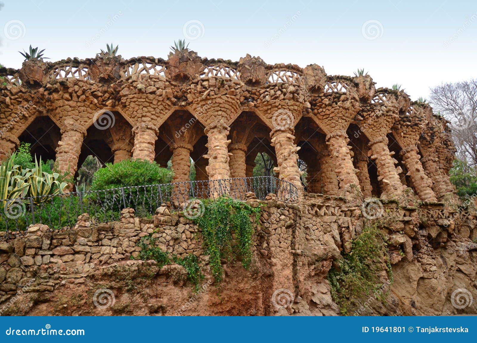 Arcade of Stone Columns in Park Guell, Barcelona Editorial Photo ...