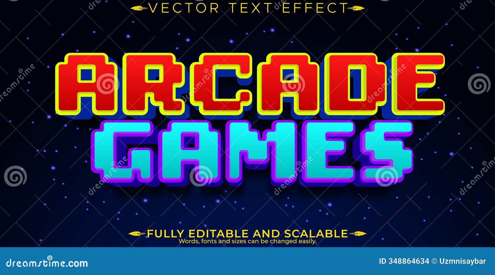 Arcade Text Effect, Editable Pixel and Retro Text Style Stock Vector - Illustration of type ...