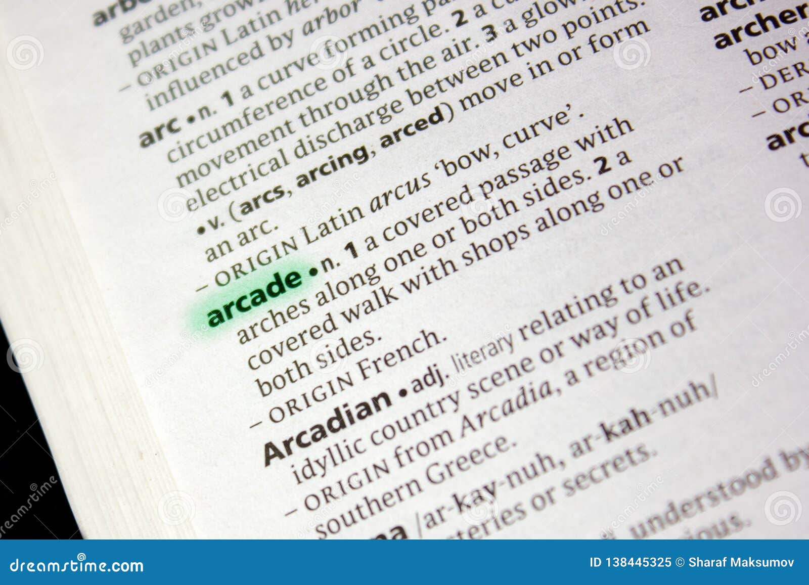 Arcade Word or Phrase in a Dictionary Stock Image - Image of definition ...