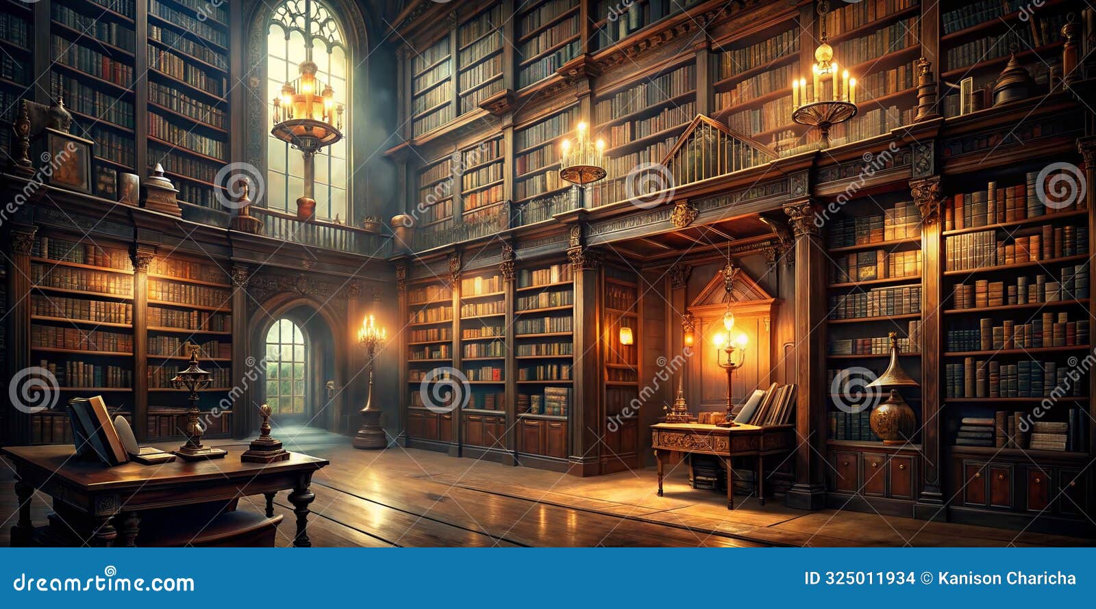 An Arcane Library With Towering Shelves Filled With Magical Tomes The ...