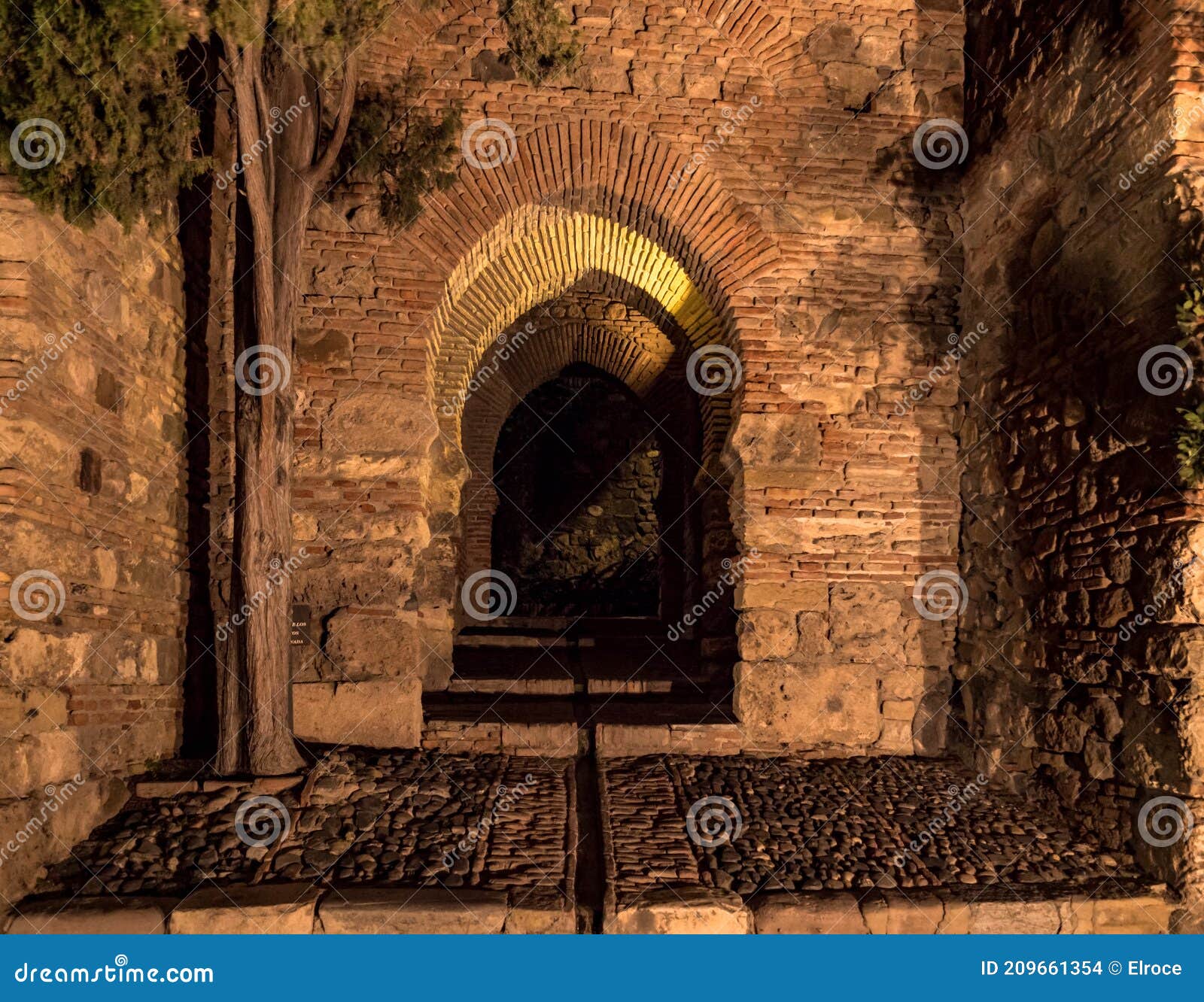 Arch of the Alcazaba Arab Castle in Malaga, Spain Stock Photo - Image ...